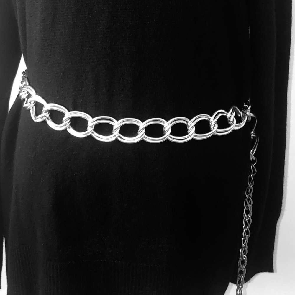 New Silver Bold Oval Link Chain Belt - Gem